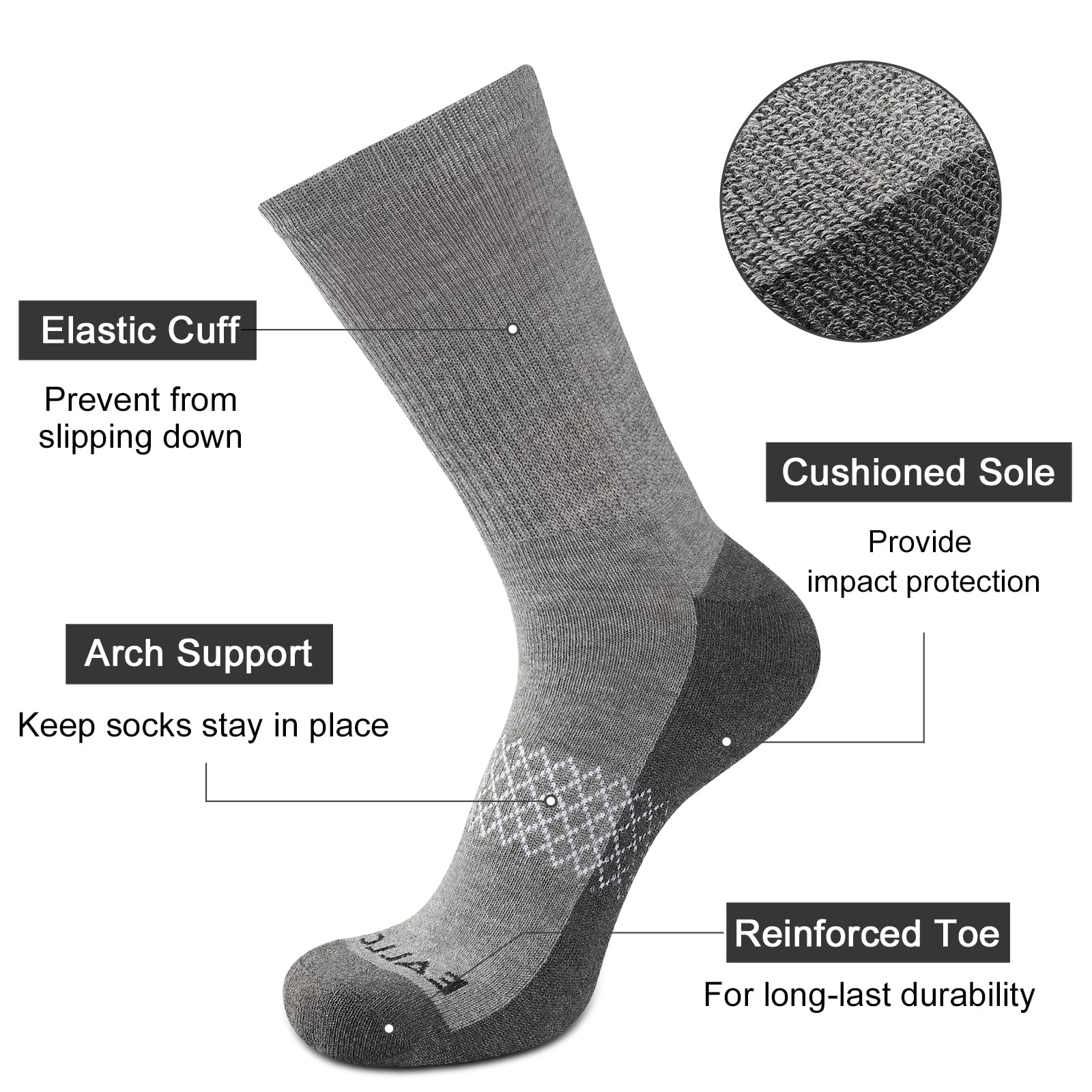 eallco Mens Crew Socks Athletic Work Calf Socks Running Long Socks With Cushioned Sole 6 Pairs