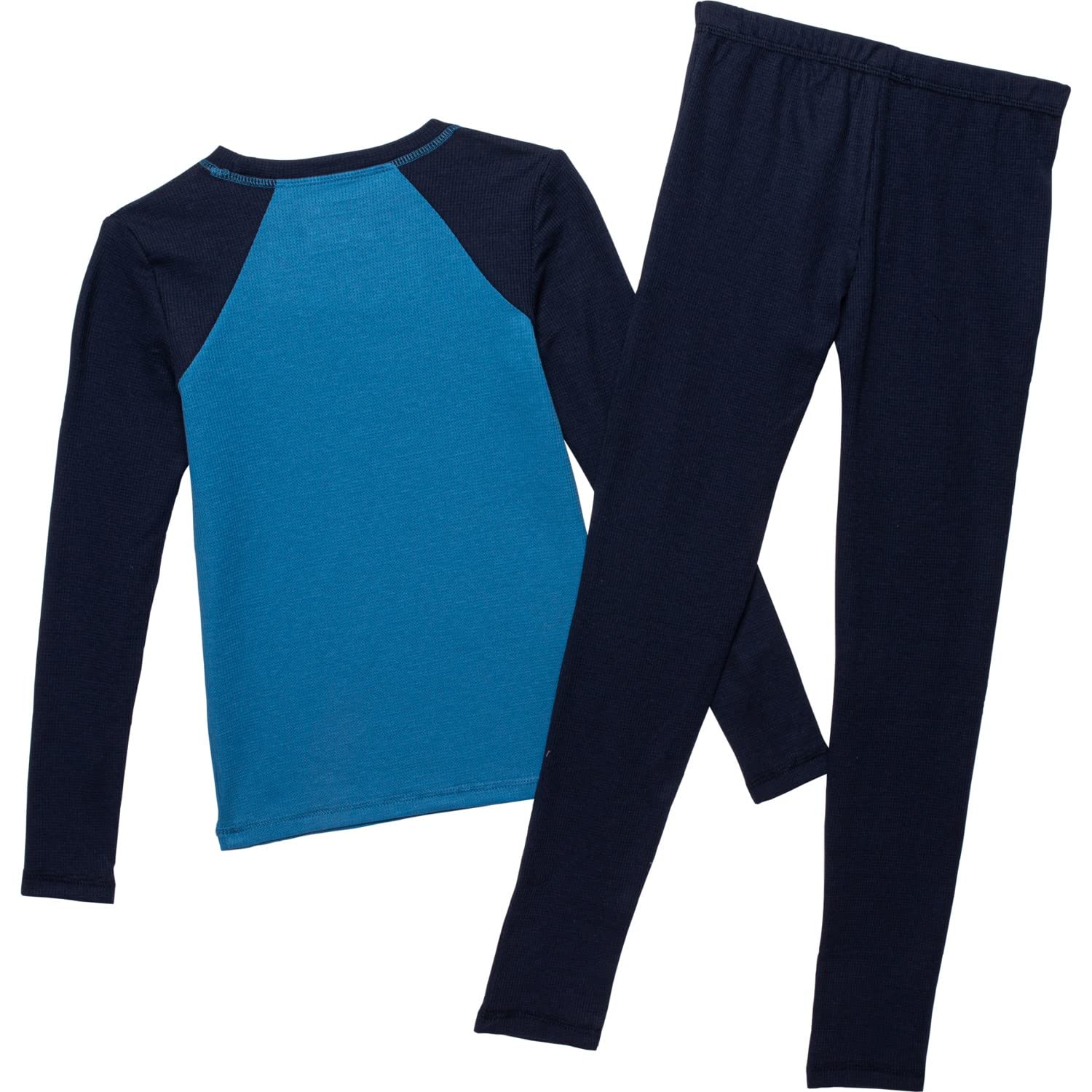 Cuddl Duds Climatesmart Boys Warm Baselayer Top & Bottoms 2 Piece Thermal Set Long Sleeve Shirt and Pants (Small, Blue Stripe)