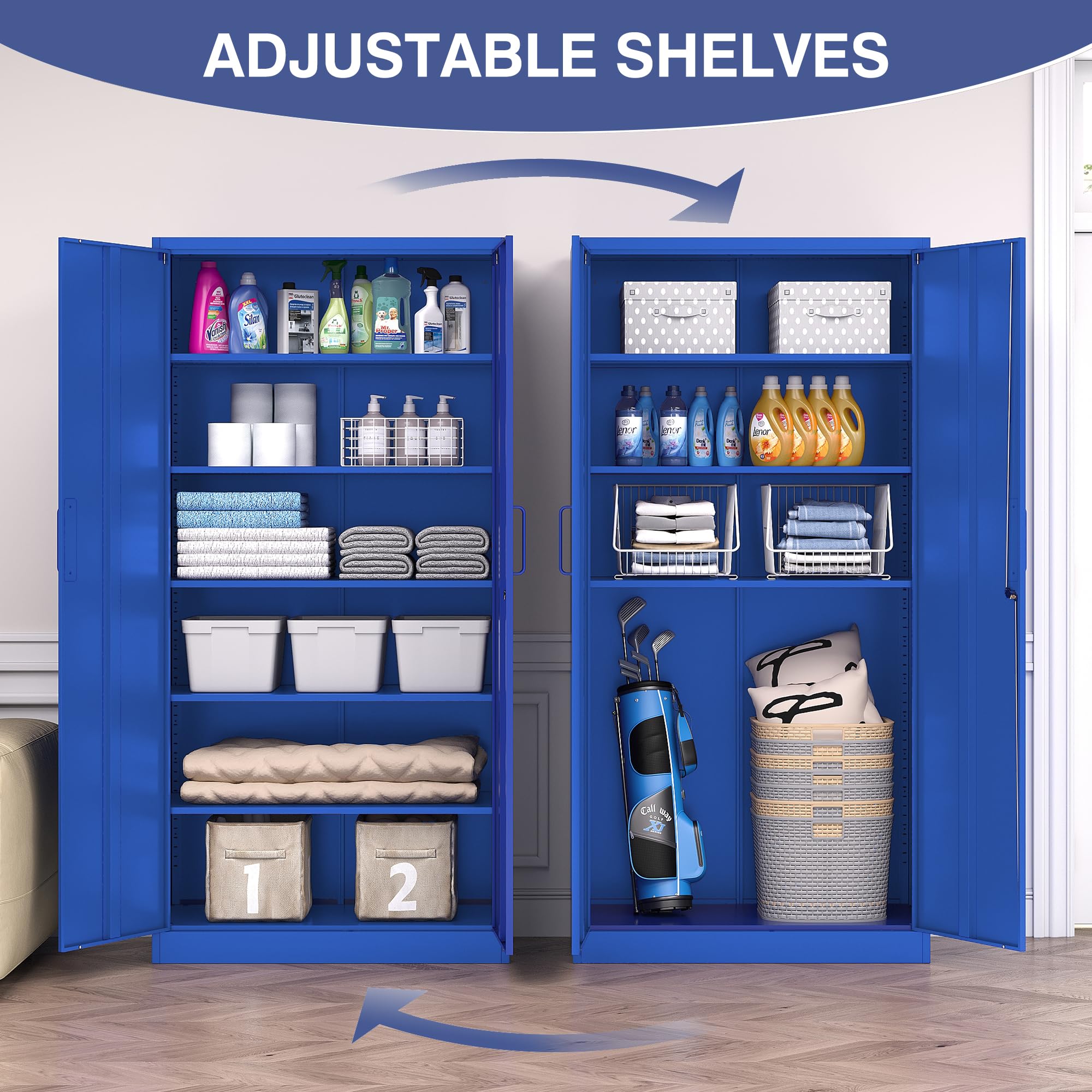 LISSIMO Metal Storage Cabinet,Home Office Cabinet with Doors and Adjustable Shelves,Locking Cabinet with Adjustabl Leg Levelers Assembly Required(Blue)