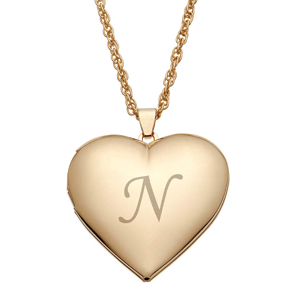 Custom Personalization Solutns Gold-Plated Single-Initial Heart Locket Base Metal N