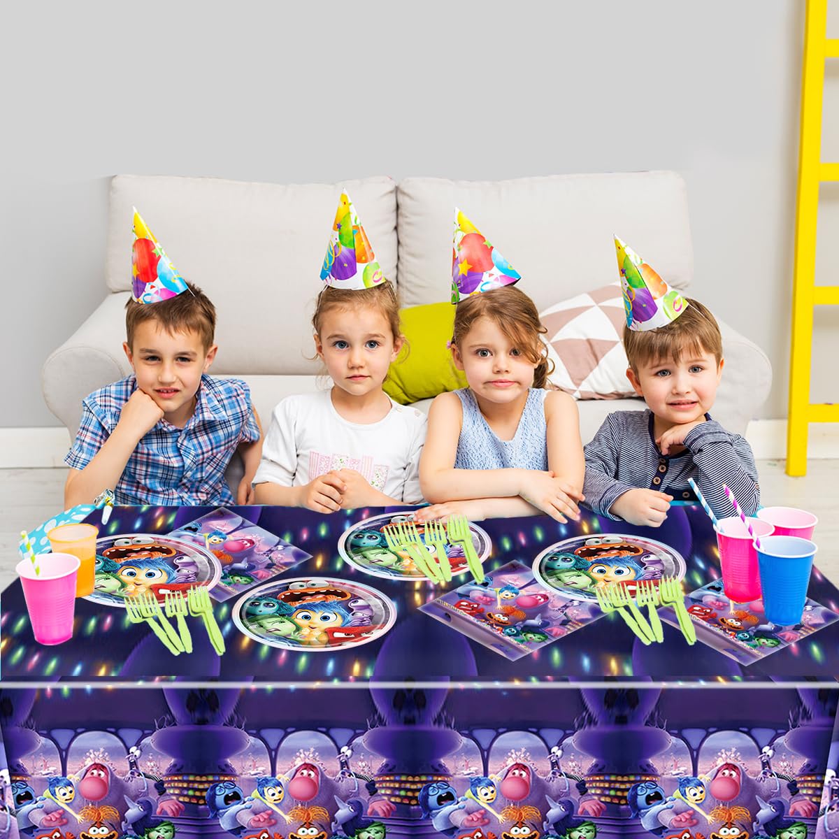 Inside Out 2 Birthday Party Tableware, Inside Out 2 Birthday Party 20Plate 20Napkins And Tablecovers 70 x 42inch for Inside Out Supplies