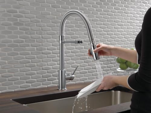 Delta Faucet Trinsic Pro Commercial Style Kitchen Faucet, Kitchen Faucets with Pull Down Sprayer, Kitchen Sink Faucet, Faucet for Kitchen Sink with Magnetic Docking, Arctic Stainless 9659-AR-DST