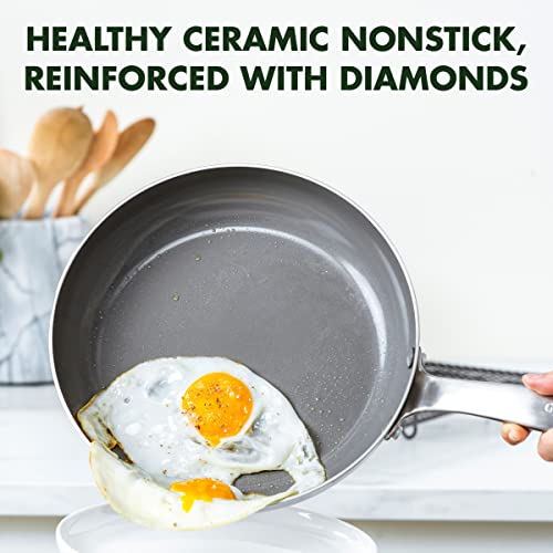 GreenPan Chatham Tri-Ply Stainless Steel Healthy Ceramic Nonstick 10" and 12" Frying Pan Skillet 2-Piece Set, PFAS-Free, Multi Clad, Induction, Dishwasher Safe, Oven Safe, Silver