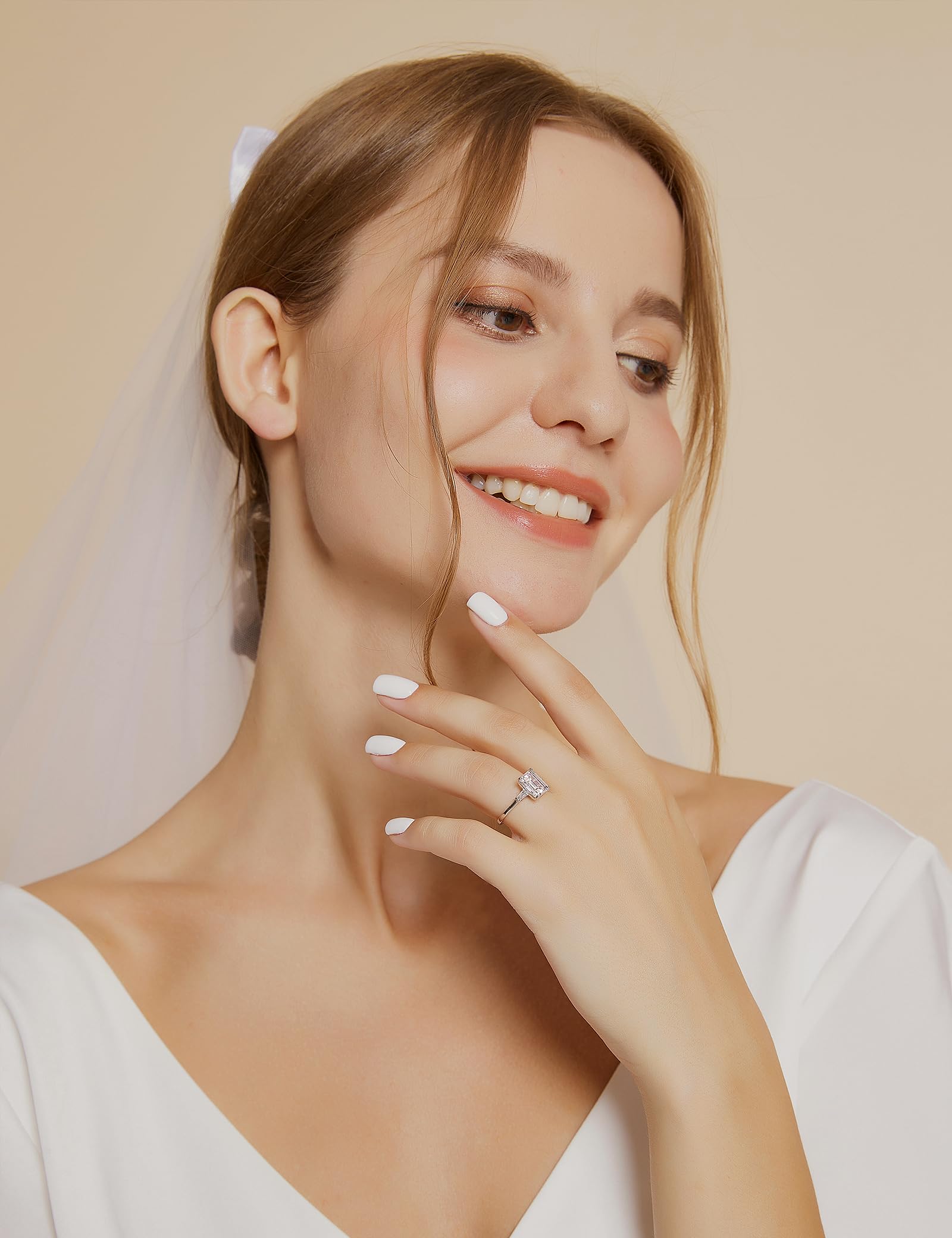 EAMTI 3CT 925 Sterling Silver Engagement Rings 3-Stone Emerald Cut Cubic Zirconia CZ Wedding Promise Rings for Her Wedding Bands for Women Size 6