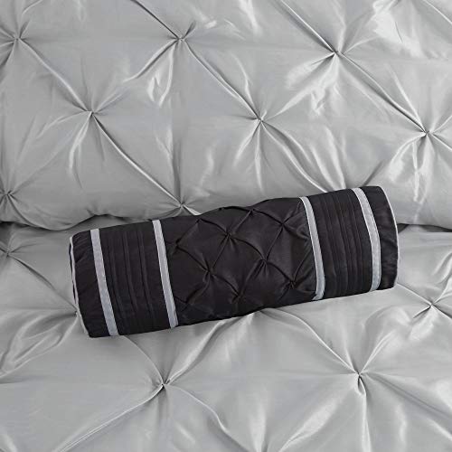 Madison Park Laurel Cozy Comforter Set - Traditional Tufted Faux Silk Design, All Season Down Alternative Bedding with Matching Shams, Decorative Pillow, Grey Queen(90"x90") 7 Piece