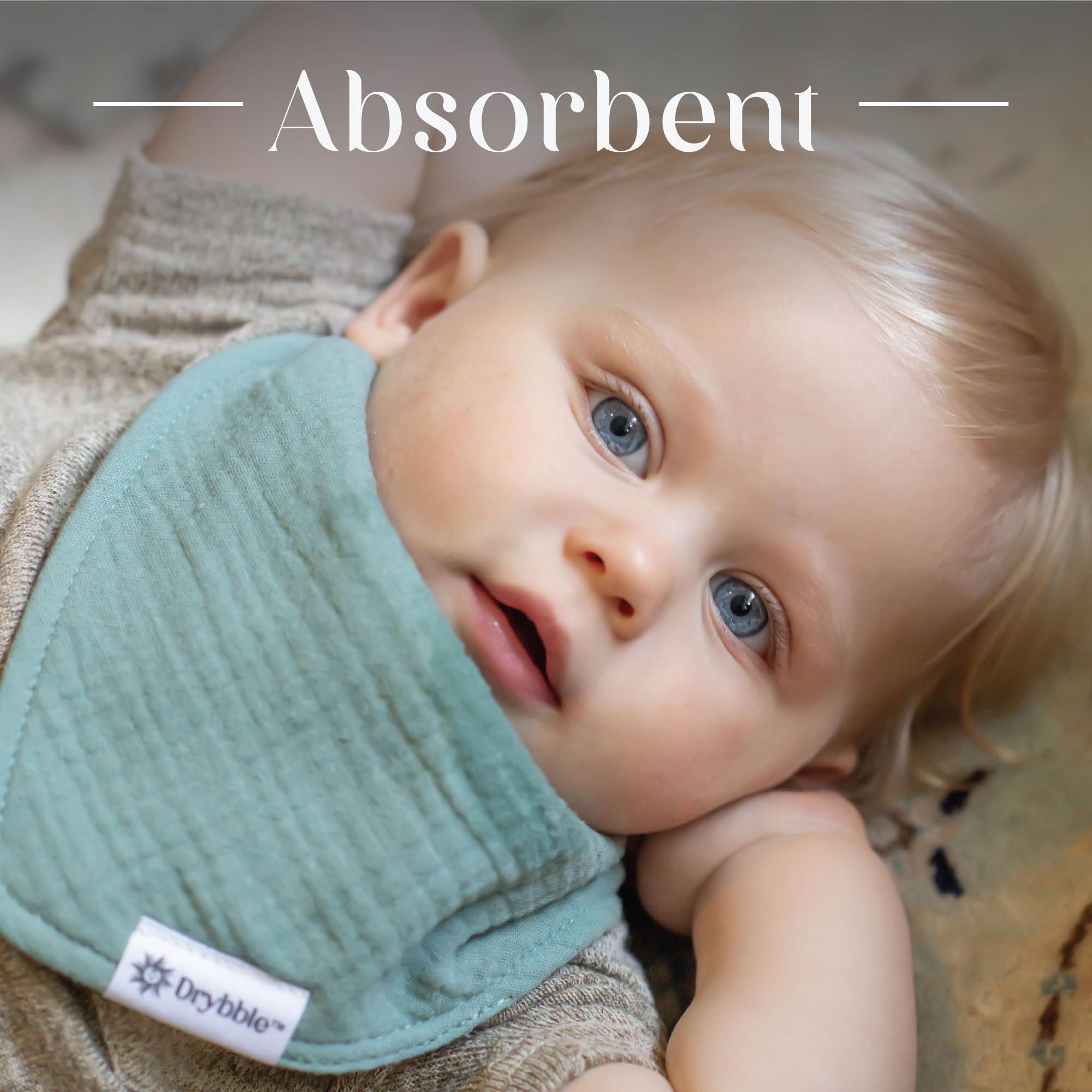 Drybble Waterproof Muslin Bandana Baby Bibs - 100% Organic Cotton Exterior - Ultra Absorbent 4 Layers for Drooling & Teething (Marine)