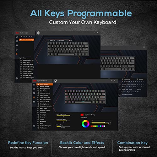 RK ROYAL KLUDGE RK61 60% Mechanical Keyboard with Coiled Cable, 2.4Ghz/Bluetooth/Wired, Wireless Bluetooth Mini Keyboard 61 Keys, RGB Hot Swappable Blue Switch Gaming Keyboard with Software - White