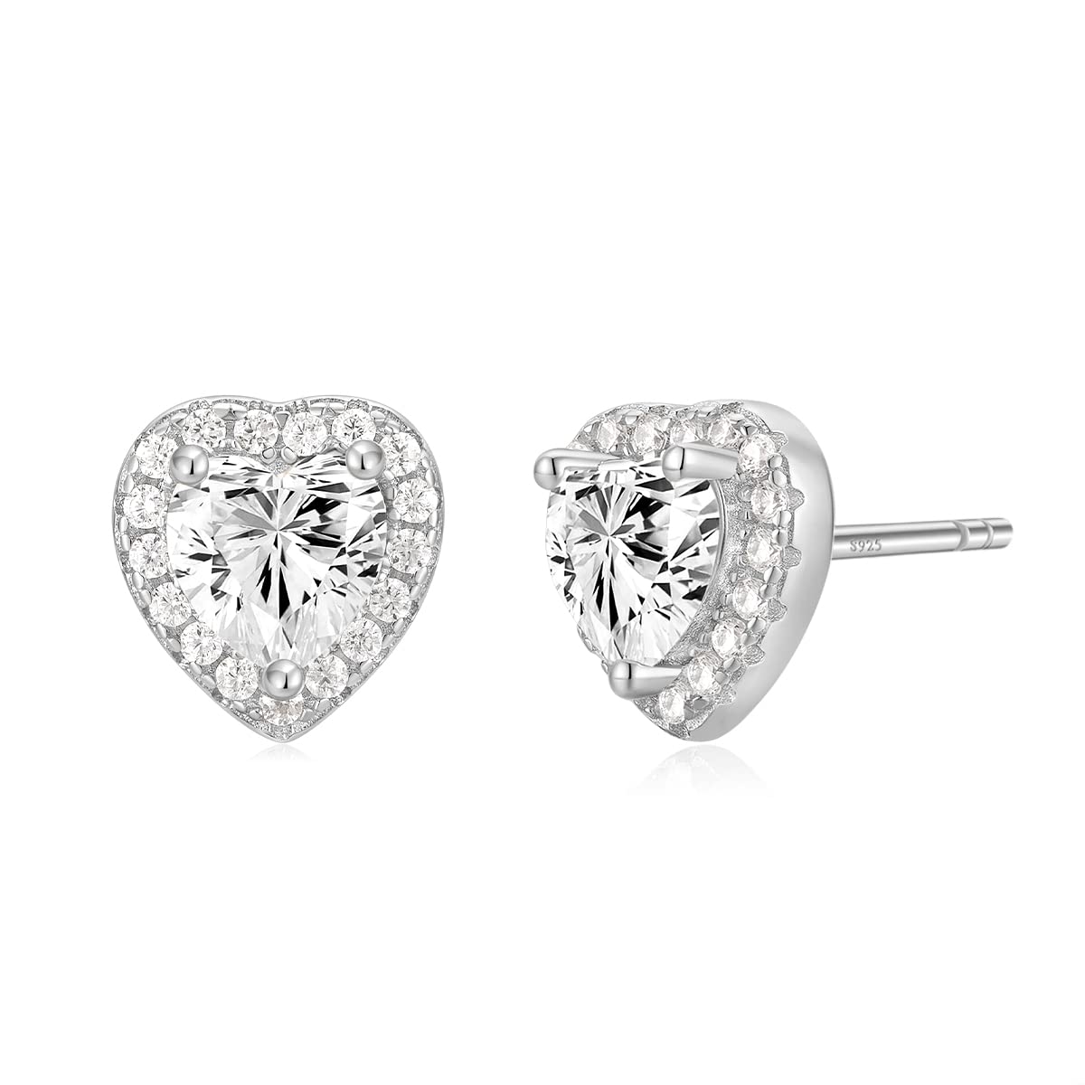 EAMTI 925 Sterling Silver Stud Earrings for Women 0.5CT Heart Cut Cubic Zirconia CZ Stud Earrings 18K White Gold Plated Stud Earrings Men Hypoallergenic