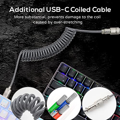 RK ROYAL KLUDGE RK61 60% Mechanical Keyboard with Coiled Cable, 2.4Ghz/Bluetooth/Wired, Wireless Bluetooth Mini Keyboard 61 Keys, RGB Hot Swappable Brown Switch Gaming Keyboard with Software - White