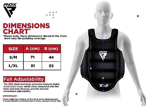 RDX Boxing Chest Guard Reversible, Kickboxing MMA Muay Thai Body Protector, Sparring Training Punching, Adjustable Shield, Martial Arts Upper Belly Rib Pad, Taekwondo Vest (Black, L/XL)