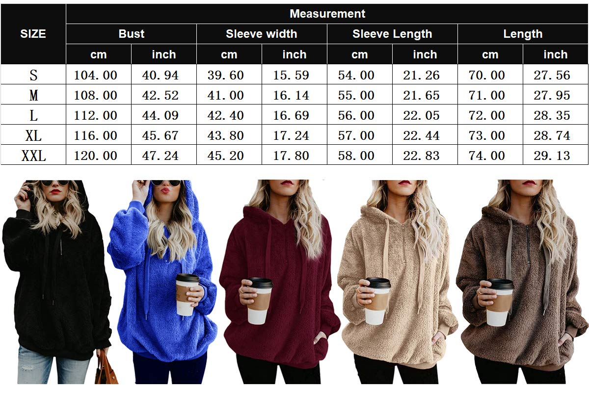 Doreyi Hoodies Womens-Tops- Solid Color Long Sleeve Hooded Drawstring Fleece Warm Sweatshirt Black XL