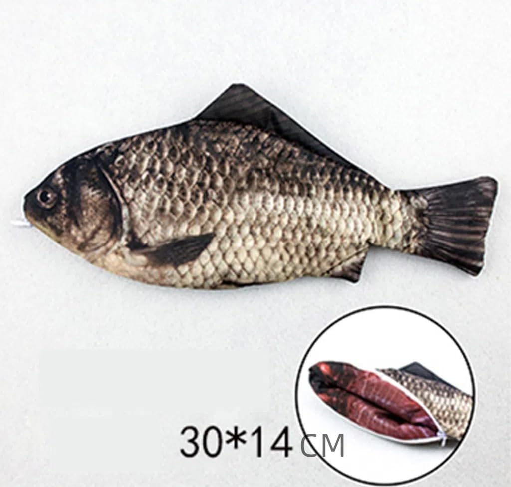 Interesting New Fish Shaped Pencil Case, 2024 Waterproof Stationery Pouch, Soft Stain-Resistant Quirky Zippered Fish Coin purse Storage bag, Lifelike Fish Pencil Pouch School Office Supplies (E)