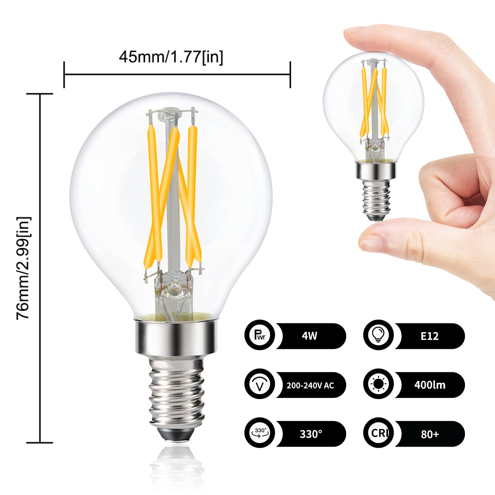 DoRight G16.5 Led Bulb Dimmable G16 1/2 E12 led Bulb 40w Candelabra Led Edison Bulb 2700K 400LM AC120v 4W Led Globe Light Bulbs for Chandelier,Vanity and Ceiling Fan Light Bulbs 6Pack