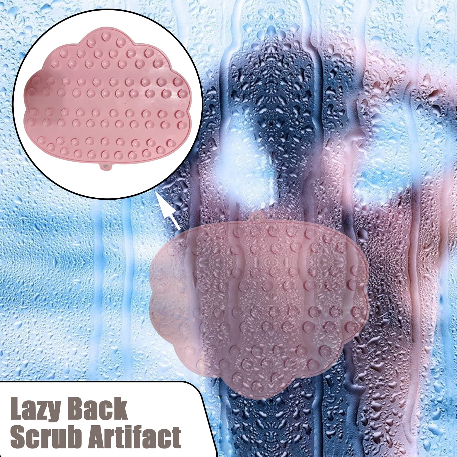 Hands Free Back Scrubber for Shower, Suction Cup Back Scrubber for Shower Wall Mounted Back Scrubber Silicone Flat Body Scrubber Sticks to Wall Lazy Shower Massage Scrubber Bath Brush(Pink)