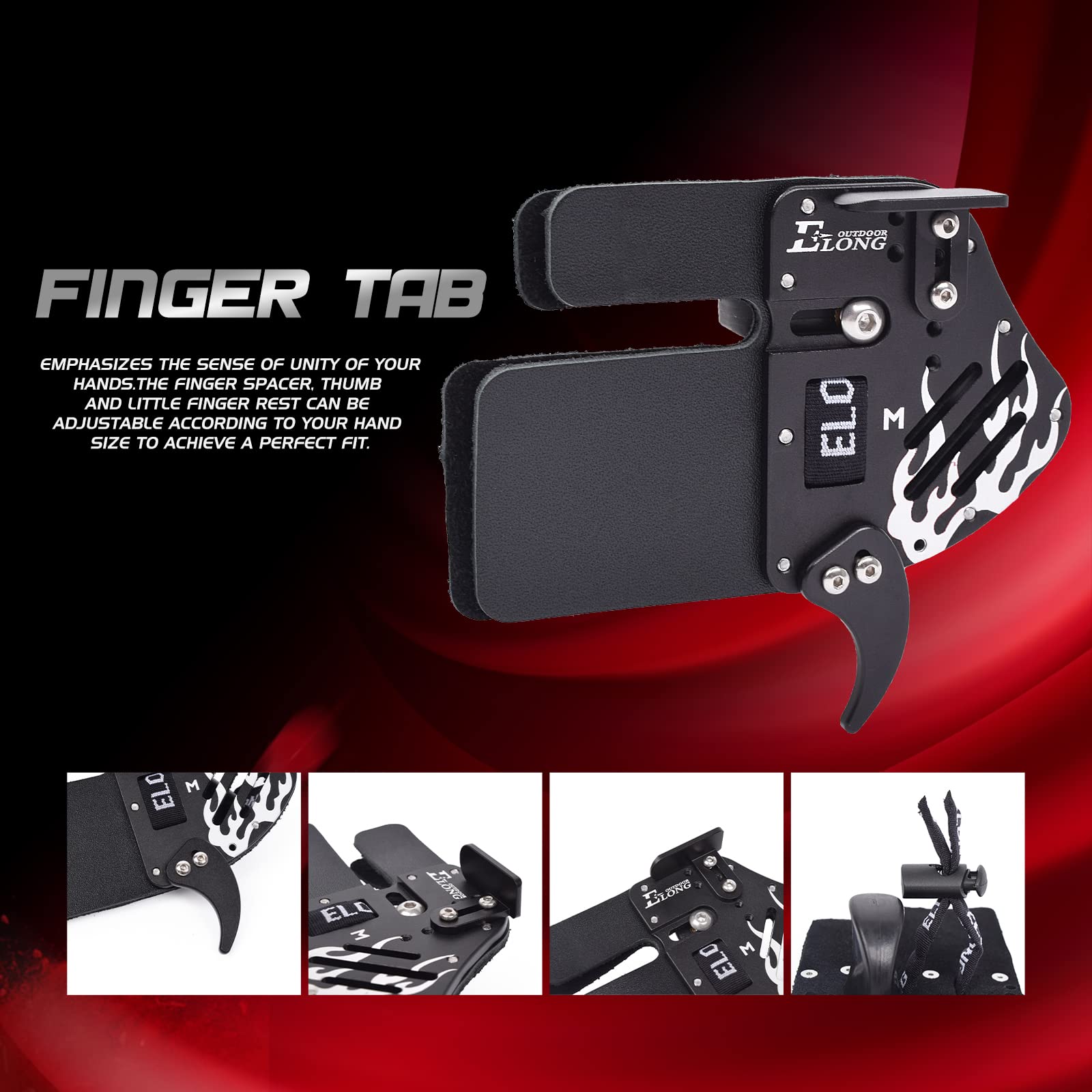 Elong Archery Recurve Bow Finger Tab Genuine Leather + Aluminum Plate Adjustable Finger Guard Protective Gear for Right Hand