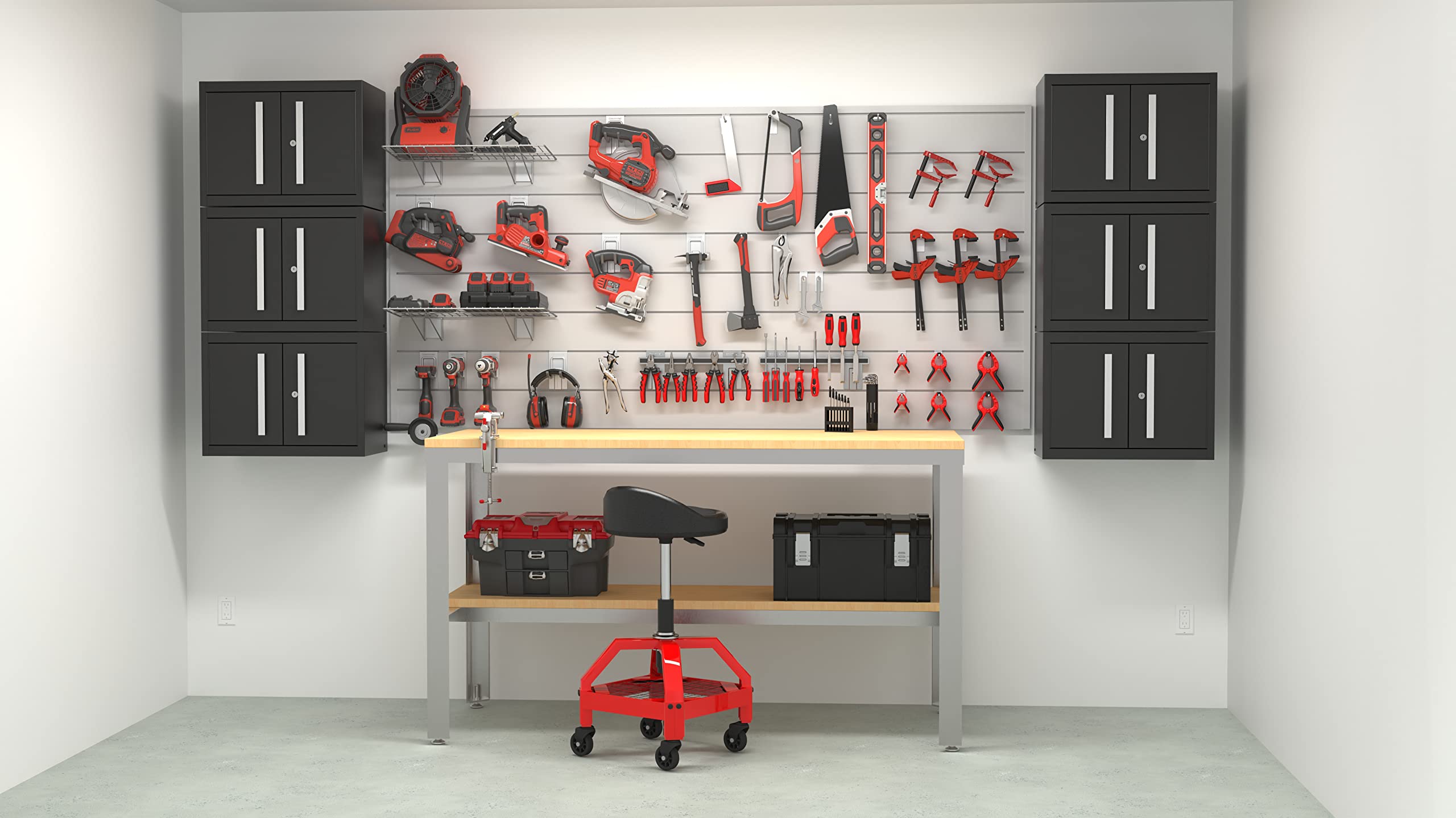 Crownwall Pro Series Fully Assembled Wall Cabinet, Garage Storage, Home Organizer Storage System (Black with Silver Handles)