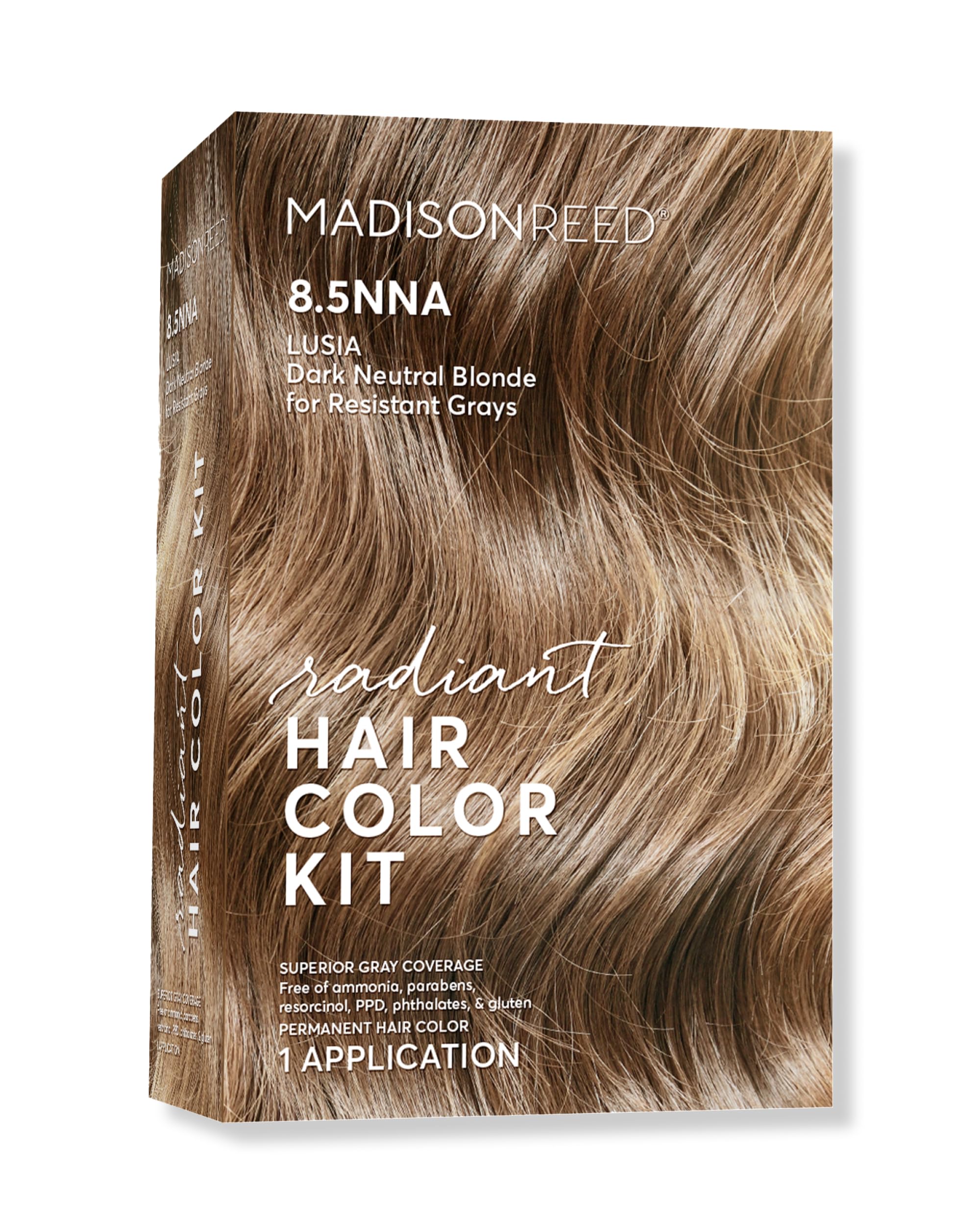 Madison Reed Radiant Hair Color Kit, Dark Neutral Blonde for 100% Gray Coverage of Resistant Gray Hair, Ammonia-Free, 8.5NNA Lusia Dark Blonde, Permanent Hair Dye, Pack of 1