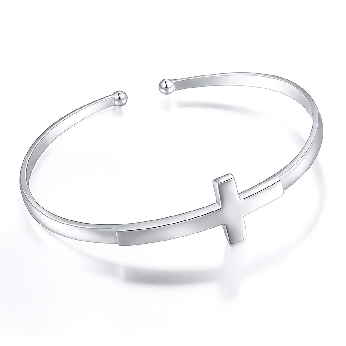 DAOCHONG S925 Sterling Silver Engraved Faith Hope Love Inspirational Cuff Cross Bangle for Women Sister