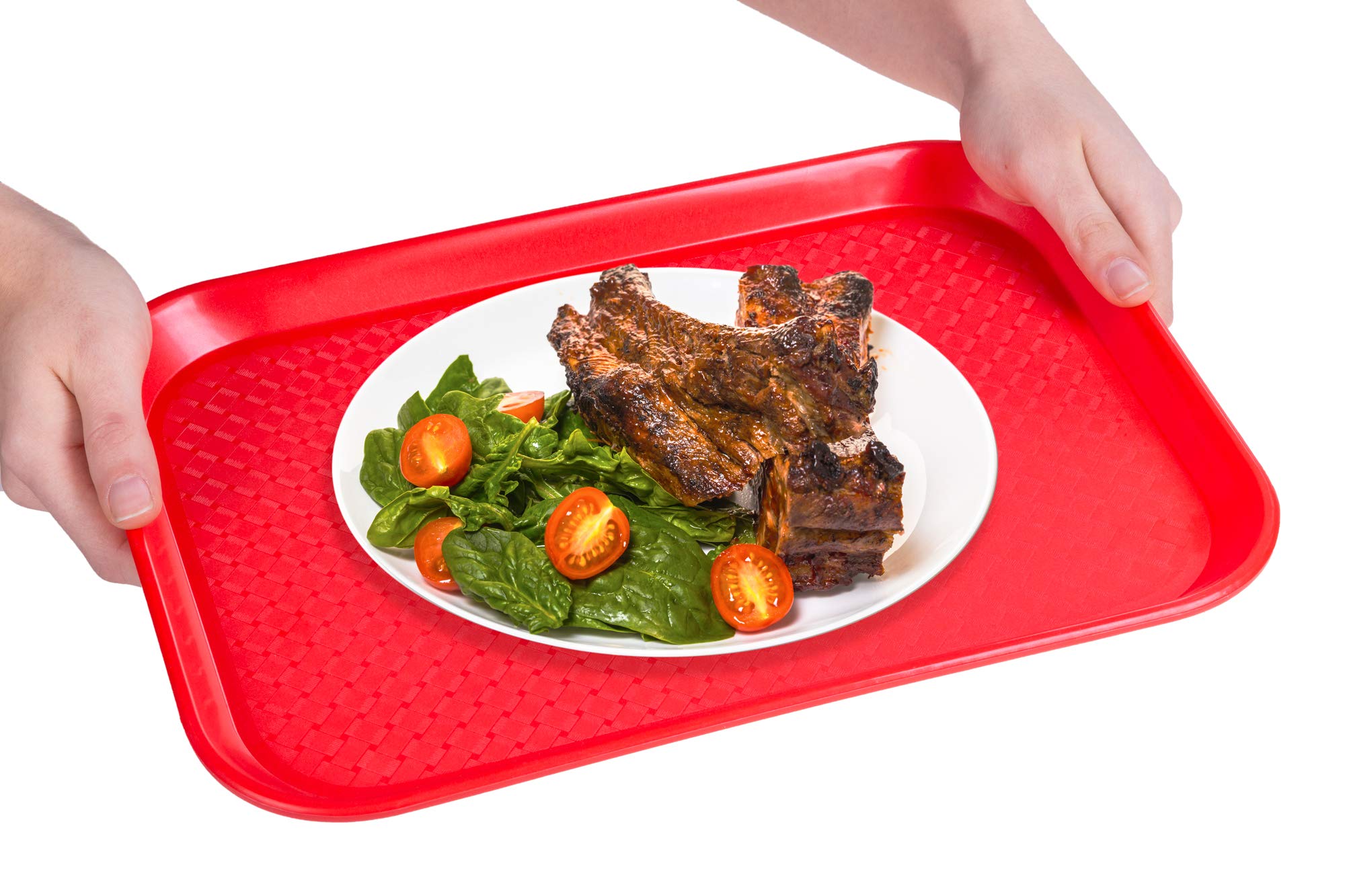 Fast Food Cafeteria Tray | 14 x 18 Rectangular Textured Plastic Food Serving TV Tray | School Lunch, Diner, & Commercial Kitchen Restaurant Equipment (Blue)