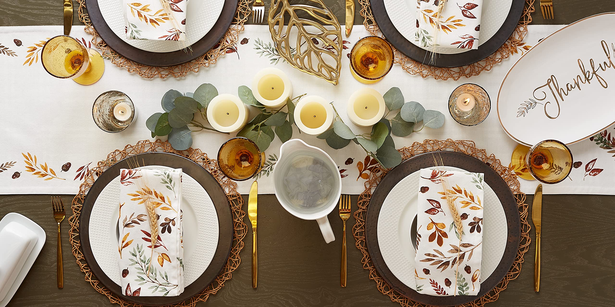 DII Thankful Autumn Collection Fall Tabletop Decoration, Reversible Table Runner, 14x108, Fall's Bounty