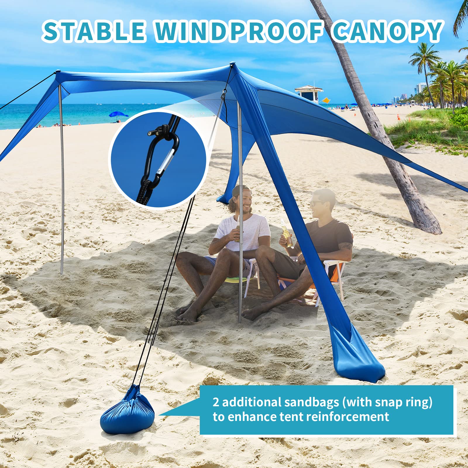 ELUTENT Pop Up Beach Tent UPF50+ Sun Shelter Anti-Wind Portable Beach Canopy with 2 Aluminum Poles Compact Sun Shelter Easy Setup Sandproof Private Outdoors Shade for Camping Trips, Fishing 9ftx9ft