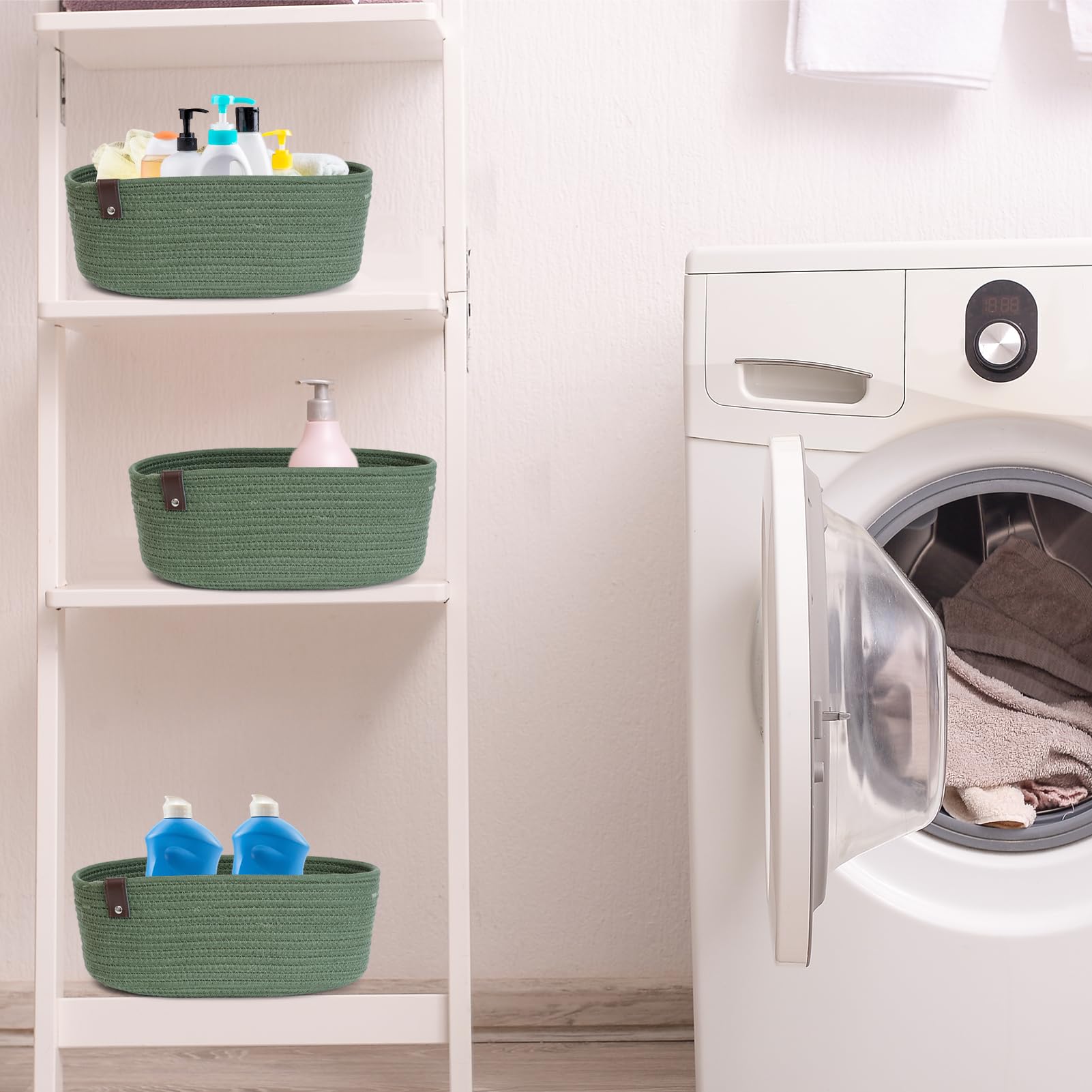 DUOER Woven Storage Basket-Small Baskets for Organizing Cotton Rope Storage Baskets for Shelves Dog Toy Basket Bin-Green (C3-001)