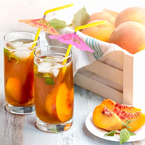 FEPITO 58 PCS Umbrella Drinking Straws Reusable,Parasol Bendy Reusable Drinking Straws for Hawaiian Beach Cocktail Luau Tropical Party Decorations Supplies