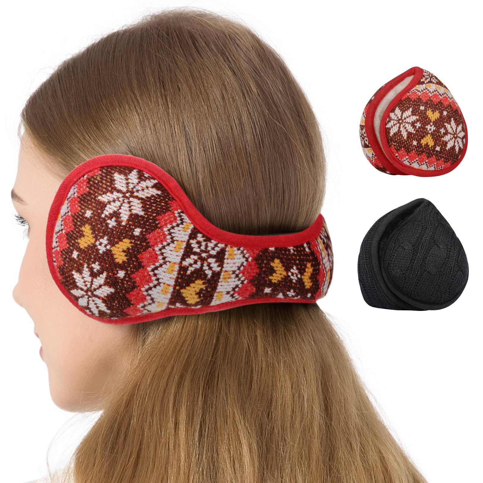 CUIMEI Knit Ear Muffs for Winter Women Men, Fleece Ear Warmer for Cold Weather, Behind the Head Adjustable Earmuffs