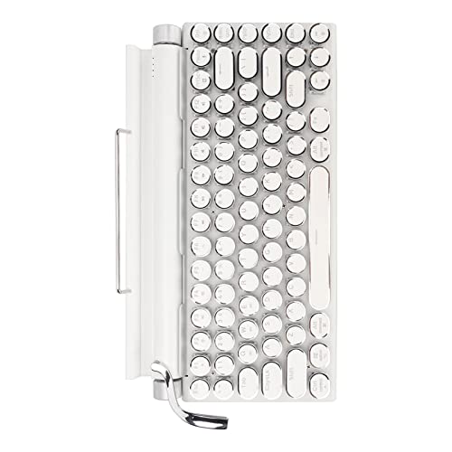 Focket Mechanical Gaming Keyboard, 83 Keys Punk Style Retro Typewriter Keyboard Detachable Round Keycaps Keyboard LED Backlit Wireless Mechanical Keyboard, for Tablet Desktop (White)