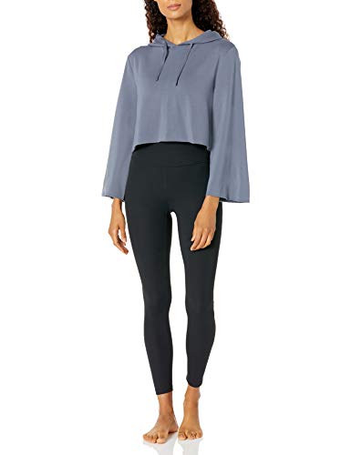 Core 10 Women's Cloud Soft Fleece Cropped Length Bell Sleeve Yoga Hoodie Sweatshirt, Light Denim Blue, Medium