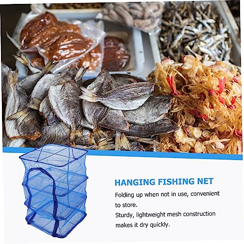 JOINPAYA Foldable Fish Cage Plants Foldable Basket Plants Outdoor Folding Fish Hanging Net Hanging Mesh Bag Fish Drying Rack Hanging Nylon Multi-Layer Net Vegetable Hanging Cage Blue