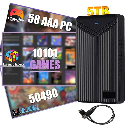 Retro Game Console HDD 5T Hyper Base Mix, Emulator Console with 63139 Video Games, 3 Game System Launchbox/Retrobat/Playnite, Plug and Play for Win 8.1/10/11, Game Hard Drive Support 5400 RPM, 6GB/s