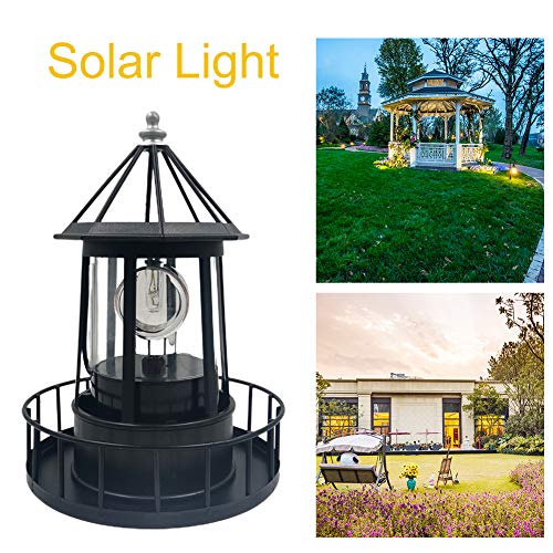 Retro LED Solar Rotating Lighthouse Beacon Lamp , Outdoor Waterproof Garden Solar Hanging Lantern for Patio Fence Garden Decoration- 1pc (1521cm)