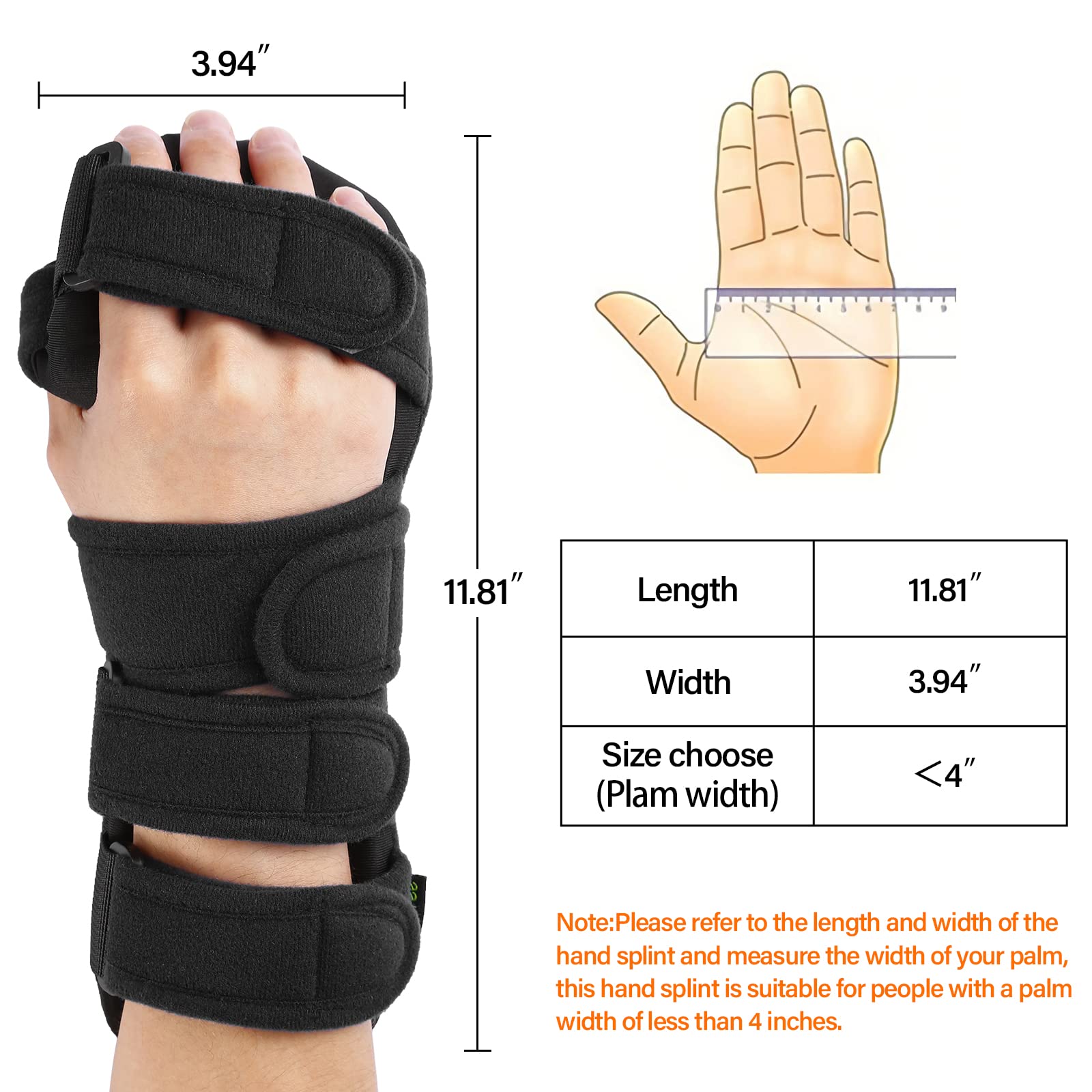 HOOMTREE Stroke Resting Hand Splint Right&Left Resting Hand Splint with Finger Separator Functional Night Immobilizer Wrist Finger Brace for Carpel Tunnel Pain,Sprain Fracture,Tendonitis (Left,Black)
