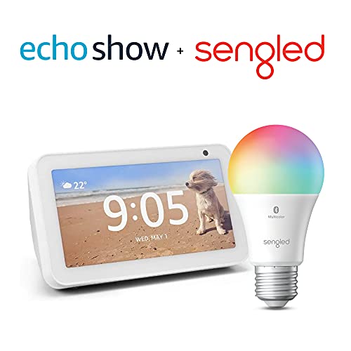 Echo Show 5 | Sandstone with Sengled Bluetooth Smart Color Bulb | Alexa Smart Home Starter Kit