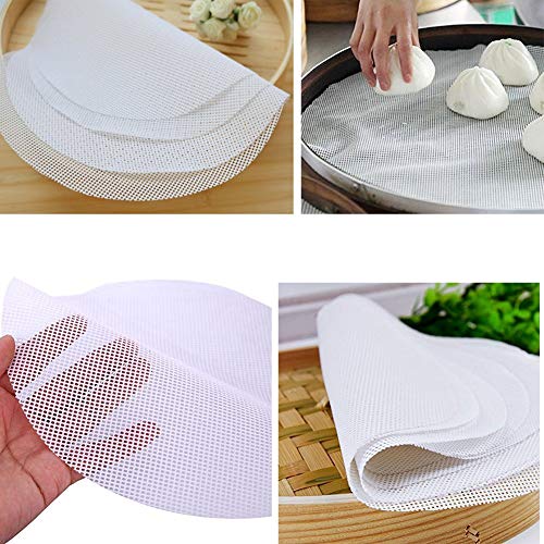 Inchant 5Pcs Kitchen Silicone Steamer Mesh Non-Stick Pad Round Shape Dumplings Mat Steamed Buns Baking Pastry Dim Sum Mesh(11" Diameter)