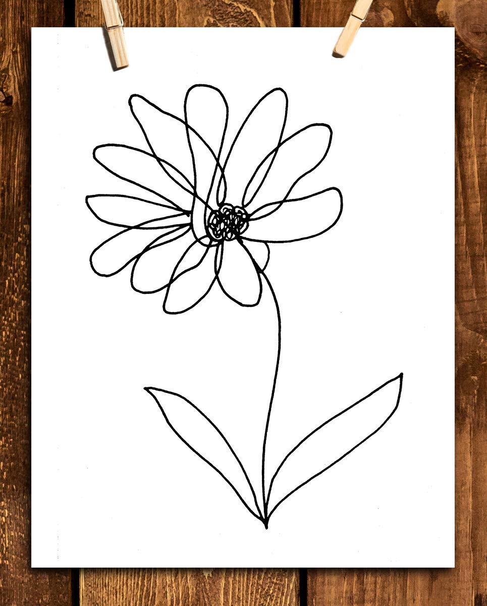 Daisy Flower Wall Art - 11x14 Unframed, Minimalist Black & White Decor Print - Makes a Great Gift Under $15 for Botanical, Floral Lovers