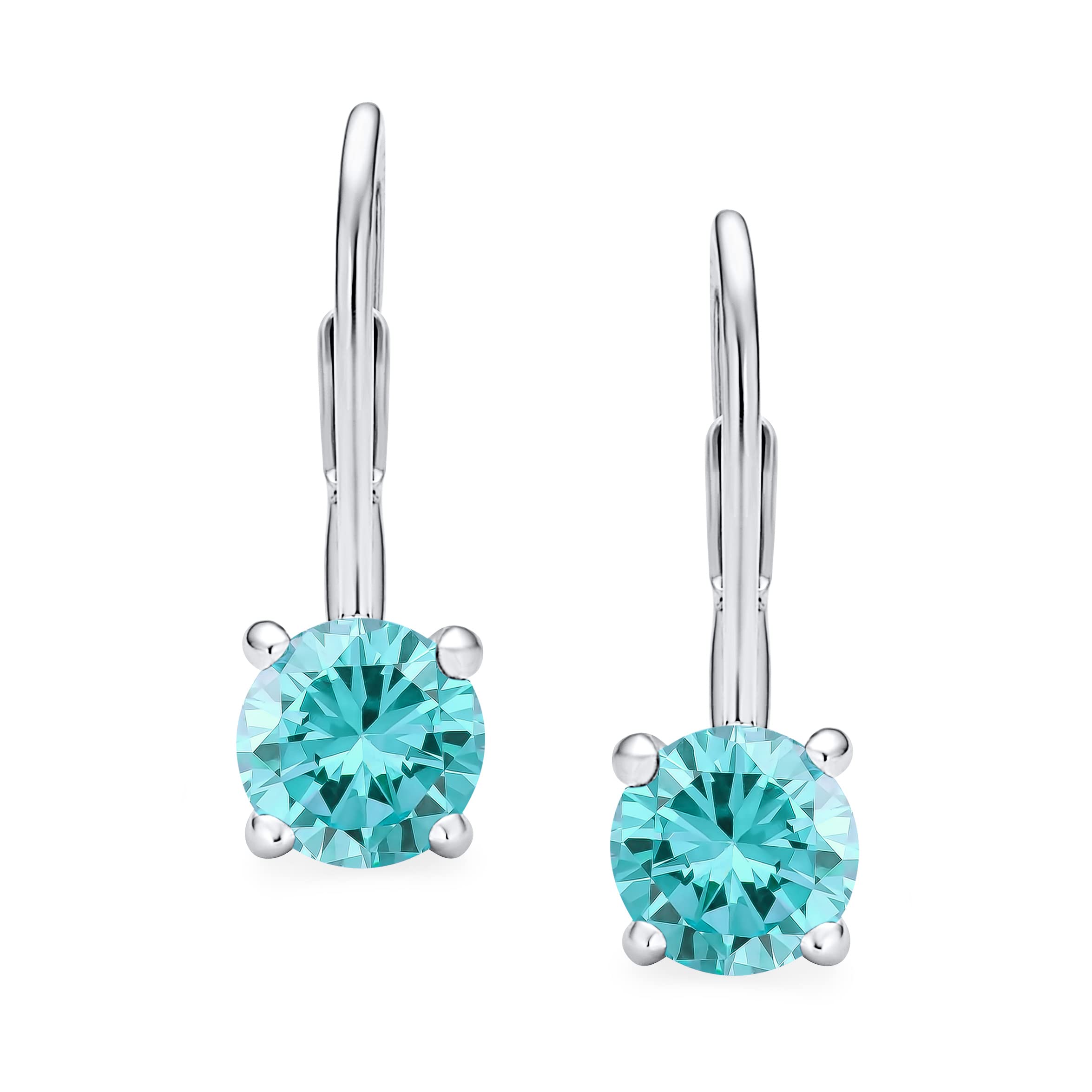 Dainty .50 Ct Round Bezel Brilliant Cut AAA Cubic Zirconia Simulated Gemstone Clear CZ Solitaire Dangle Drop Earrings Lever Back .925 Sterling Silver