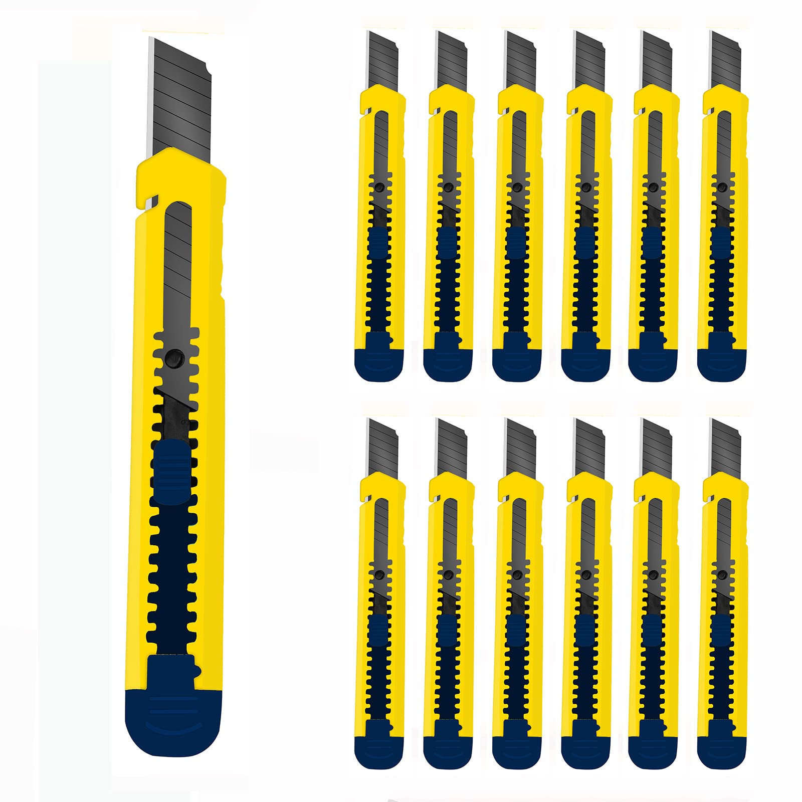 MANUFORE 12Pcs 18mm Utility Knife with 10pcs blades, Snap-off Retractable Knife Box Cutter for Cutting Paper, Carpet, Cardboard