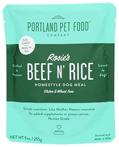 Portland Pet Food Company Rosie'S Beef N' Rice All Natural Dog Meal In A Pouch Microwaveable Meal Pouches Healthy, Wholesome Usda Ingredients Fully Cooked (6 Pack)