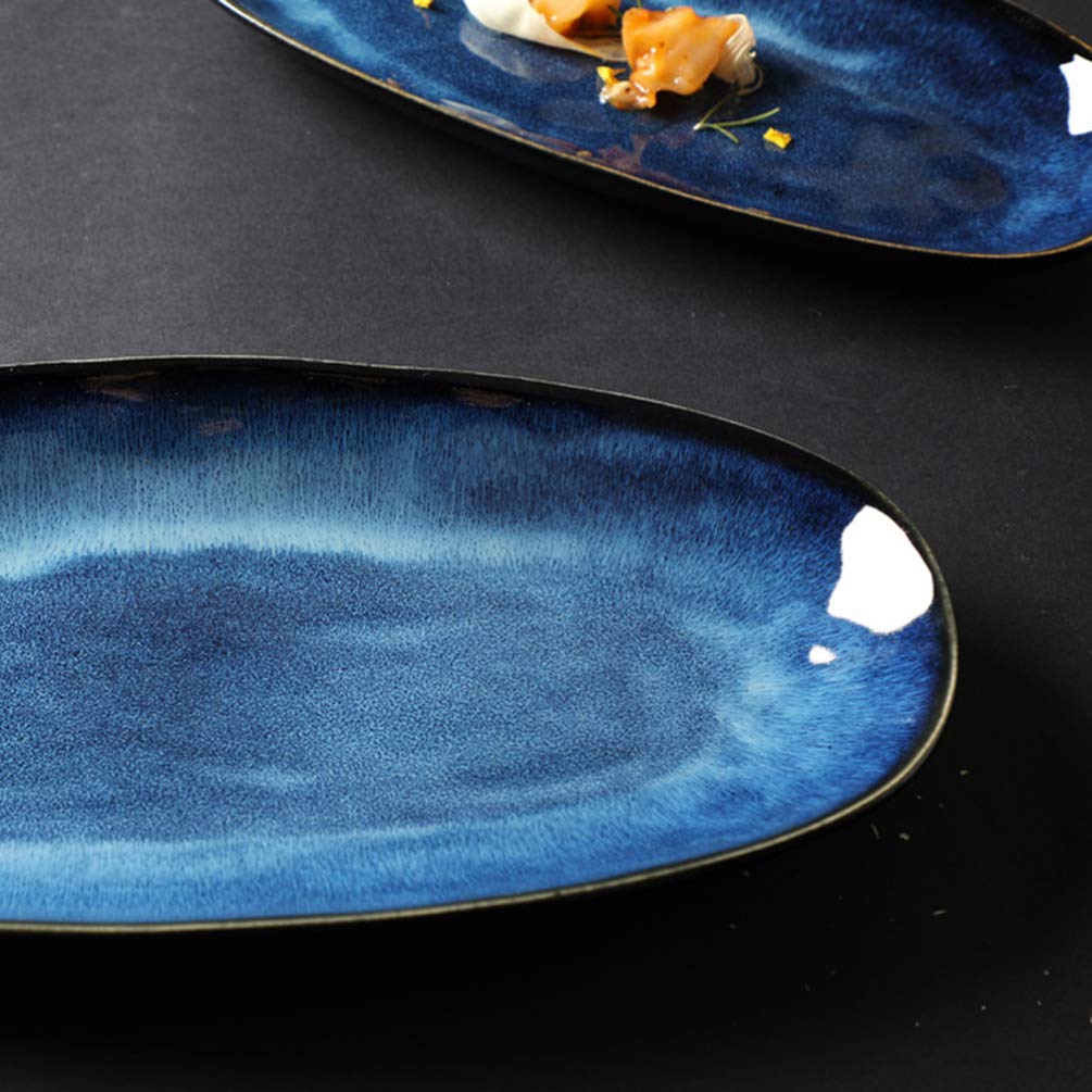 FRCOLOR Serving Platter Dishes Oval Serving Plates Sushi Platter Snack Storage Plattersushi Appetizer Plates Japanese Style Dinnerware ( Blue Small Sizes )