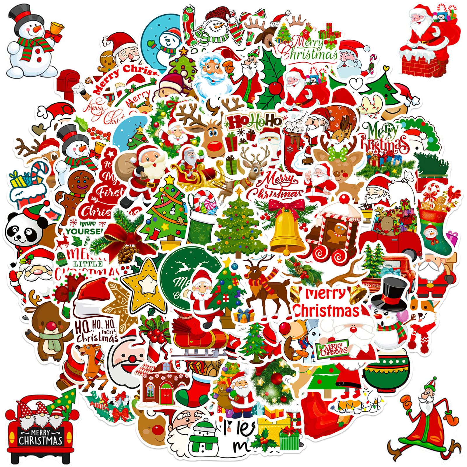 DothRayan Christmas Stickers, 100 Pcs Christmas Theme Stickers for Kids Teens, Vinyl Waterproof Christmas Party Stickers for Gift Tags Christmas Decorations, Funny Christmas Holiday Gifts