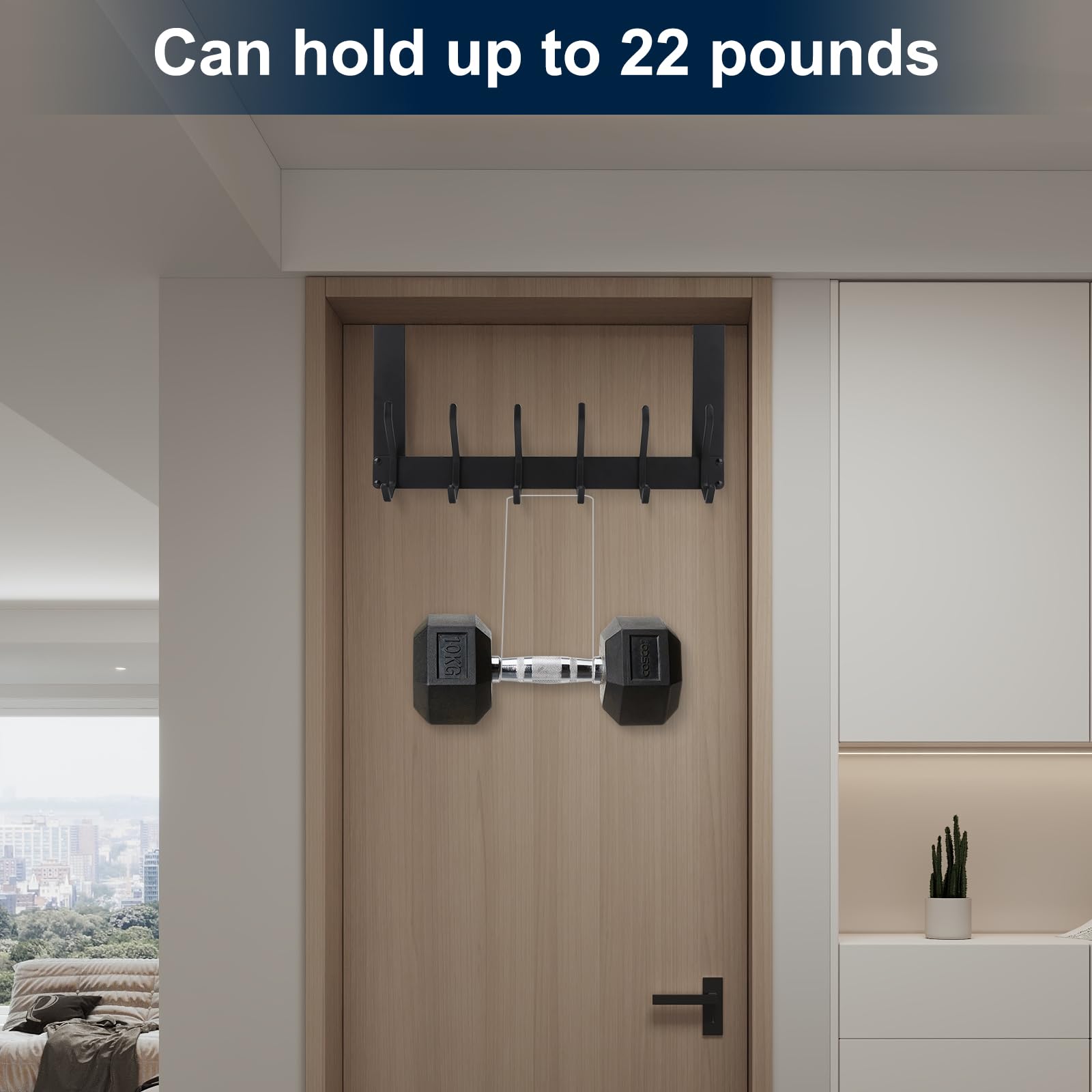DAJIANG Over The Door Hook, Heavy Duty Over Door Hanger Holder for Coat Robe Hat Clothe Towels Hanging, Bathroom Organizer Towel Rack 12 Hooks (Black, 12 Hook)