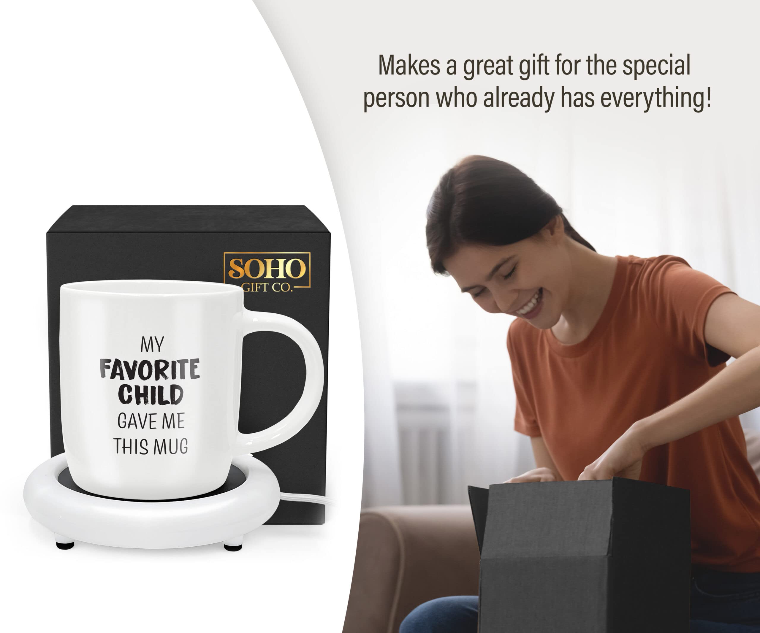 GALVANOX Coffee Mug with Electric Warmer, Gift for Mom or Dad with Heated Base - Great for Coffee Lover Parent, Birthday, Christmas, My Favorite Child Gave Me This Mug (12oz) Gift Boxed