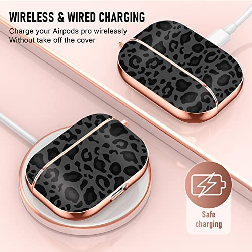Maxjoy,Protective Shockproof Cover with Keychain Compatible,Cute Apple airpods Pro case,for Girls and Women and Men (Leopard Print on Black)