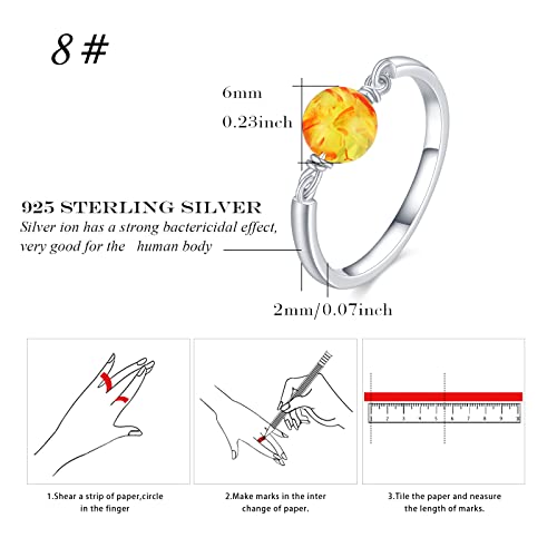 CUOKA MIRACLE Amber Rings Bead Rings 925 Sterling Silver Amber Bead Rings Honey Amber Adjustable Rings for Women