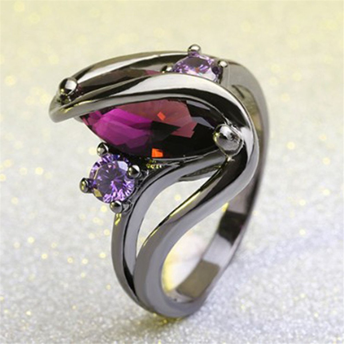 ECYC Trendy Engagement Wedding Rings Women Horse Eye Cz Black Gold Rings (8)