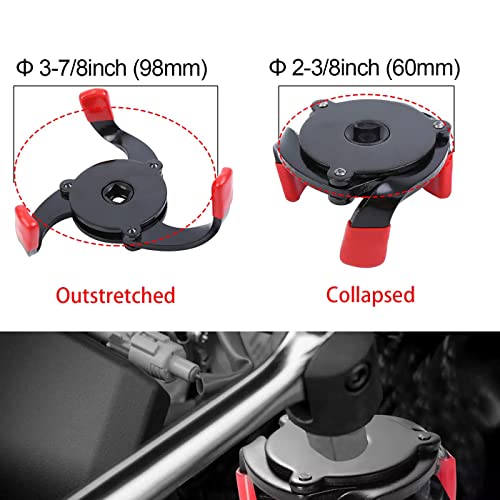 Eastyard Universal Oil Filter Wrench Adjustable 3 Jaw Oil Filter Removal Tool Range 2-3/8 to 3-7/8 inch with 1/2'' Adapter 3/8'' Square Drive Socket