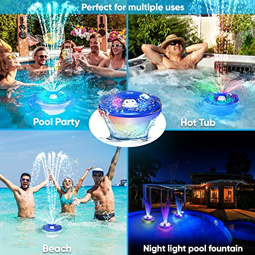 Pyle PLEDFN8.5 Pool Fountain with 6 Mode LED Light Show, Water Resistance IP68, Built in Rechargeable Battery, Floating Sprinkler for Swimming Pools & Pond, Multi-Color