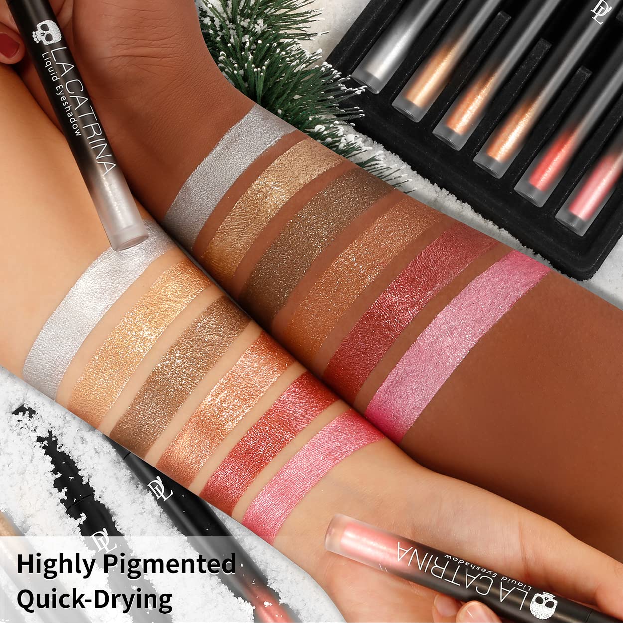 DE'LANCI Liquid Glitter Eyeshadow Eye Makeup Set,c,Long Lasting Gold Silver Pink Red Natural Brown Nude 6 Color Christmas Gift